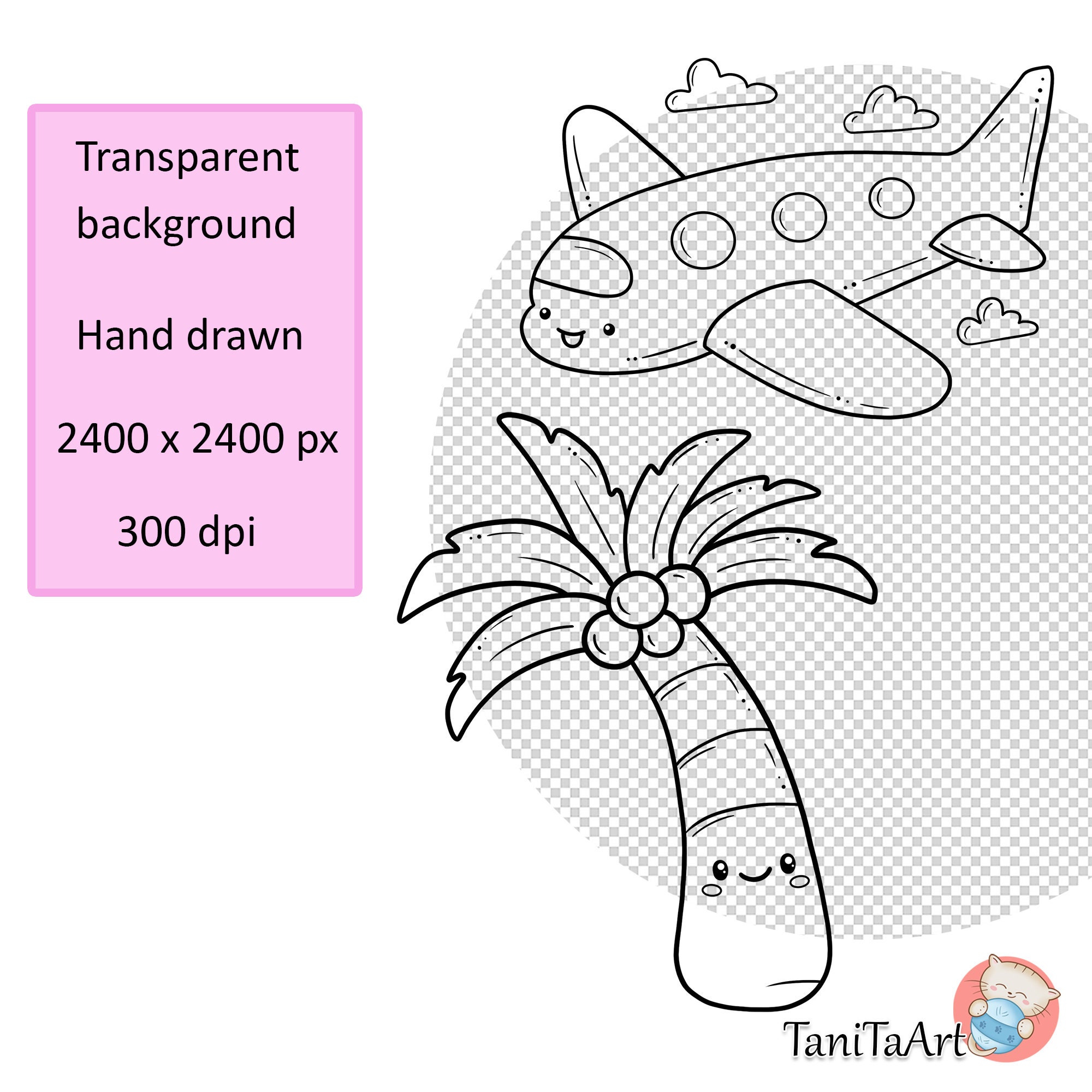 Hand Drawn Digital Stamps, Cute Summer Clipart, Kawaii Doodles Clip Art ...