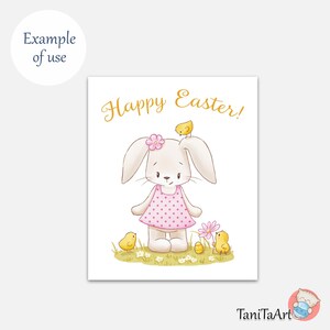 Easter Clipart, Kawaii Bunny Illustration, Chick, Cute Hand Drawn Art ...