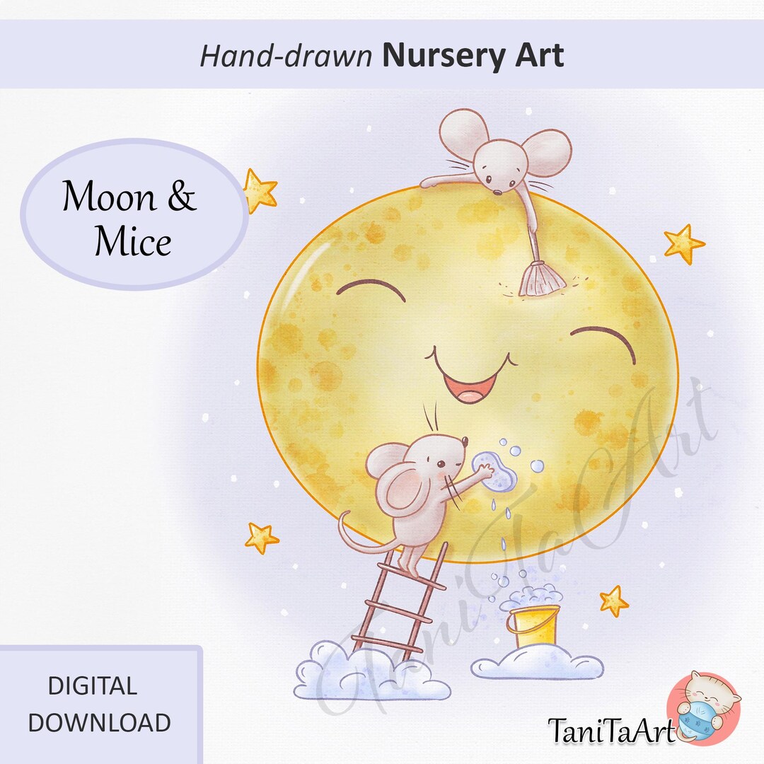 Nursery Art, Moon, Mice, Mouse, Printable Wall Art, Kids Room Décor ...