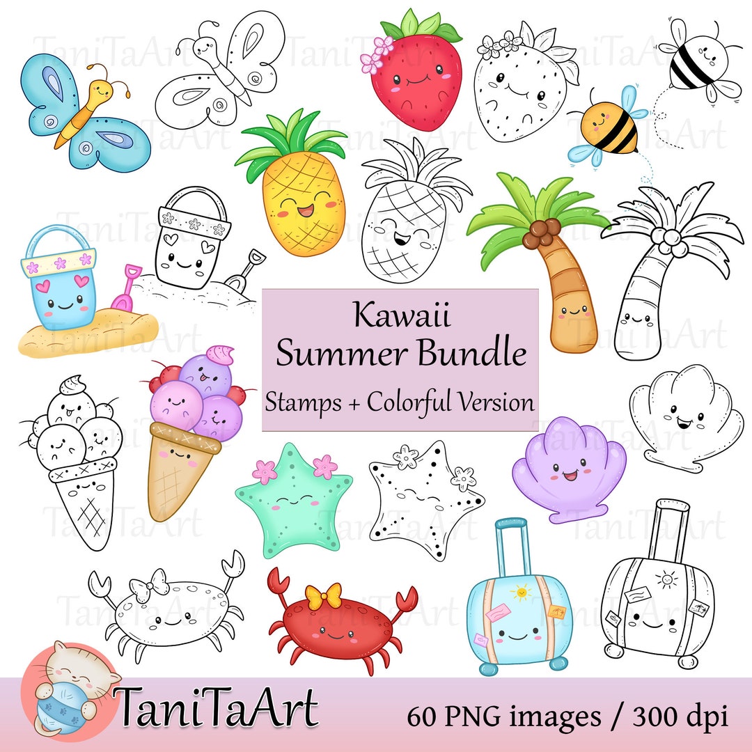 Hand Drawn Summer Clipart, Kawaii Clip Art, Summer Season Images ...