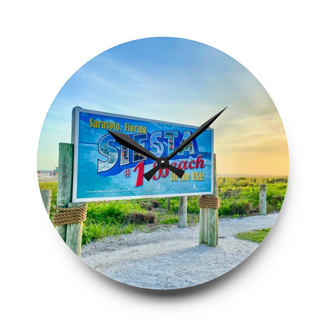 Siesta Key Beach Sign Sarasota Florida Decorative Acrylic Wall Clock - Etsy