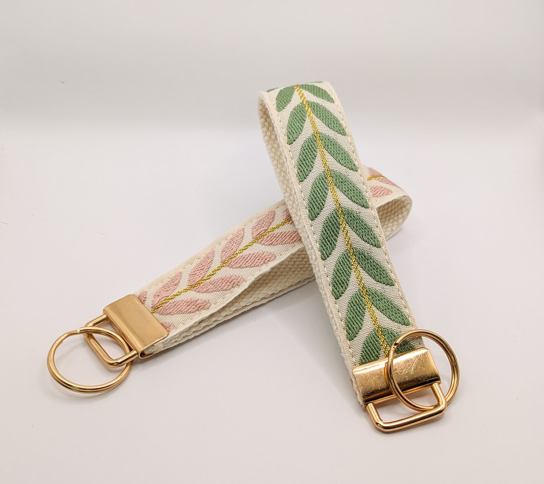 Customizable Keychain Wristlet | Fabric Key Fobs | Embroidery Leaves ...