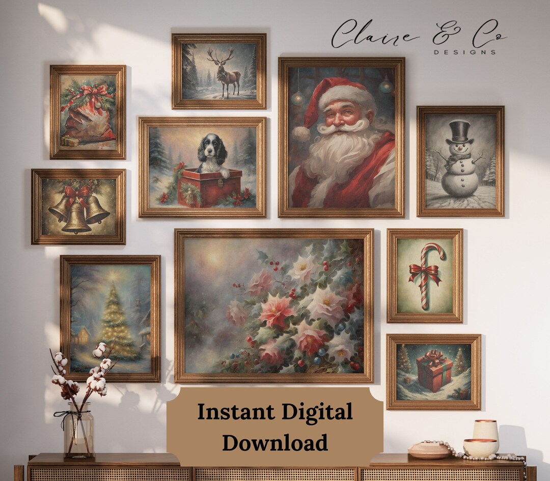 Vintage Christmas Season Art Set for Gallery Wall Art for Christmas 10 ...