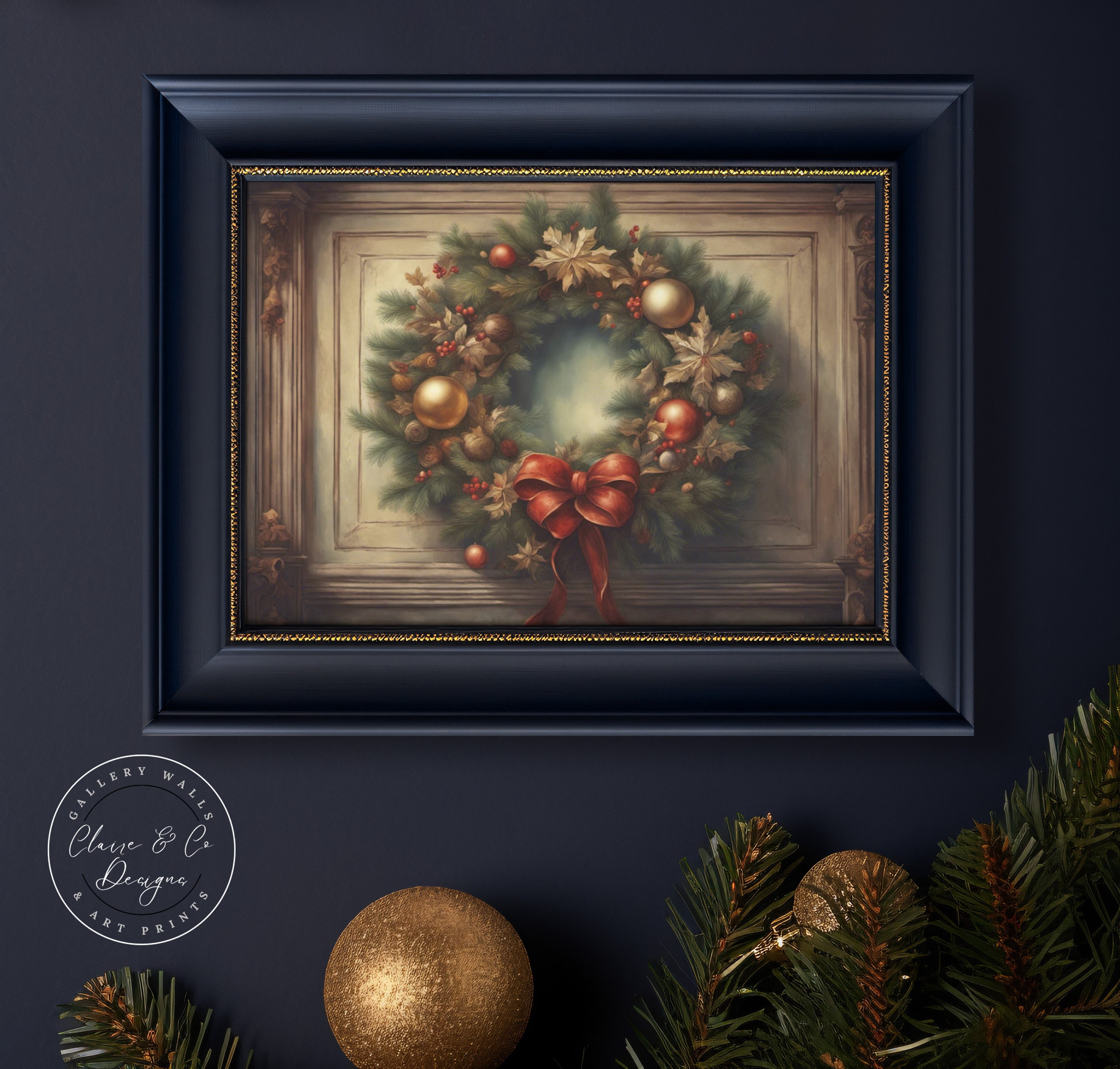 Christmas Wreath Christmas Traditions Art Print Digital - Etsy