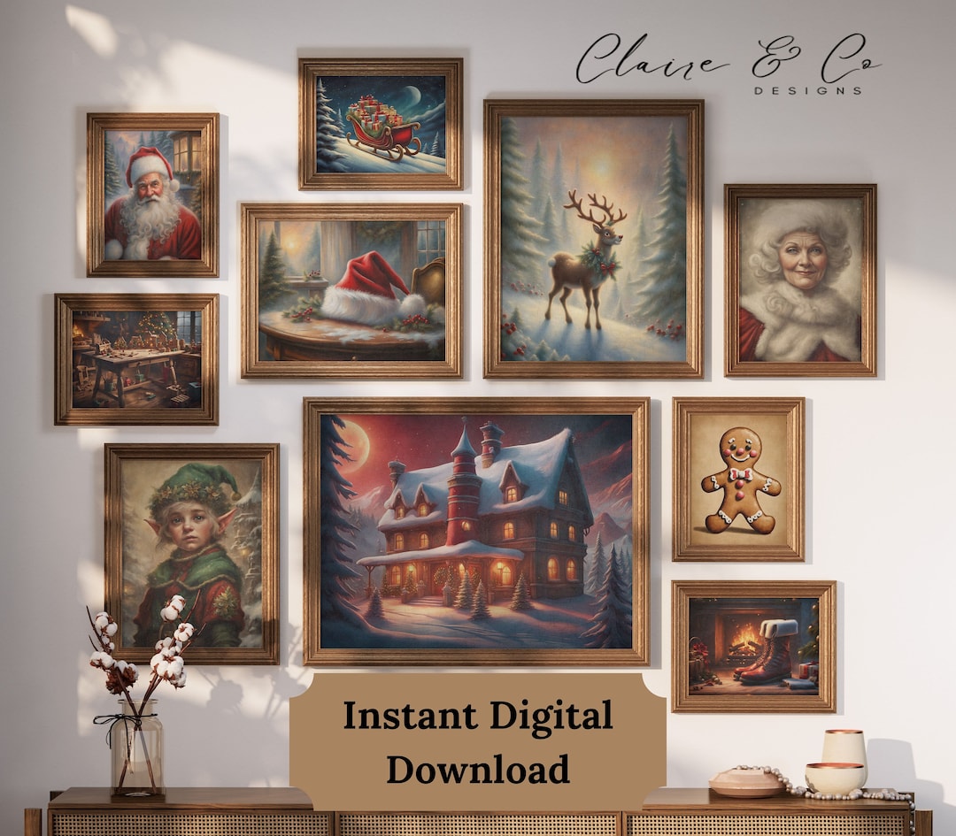 Christmas Season Art Set for Gallery Wall Art for Christmas 10 Piece ...
