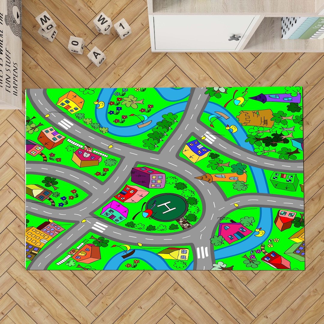 Kids City Map Rug, Roads and Transport Rug, Baby Map Rug, City Map Rug ...