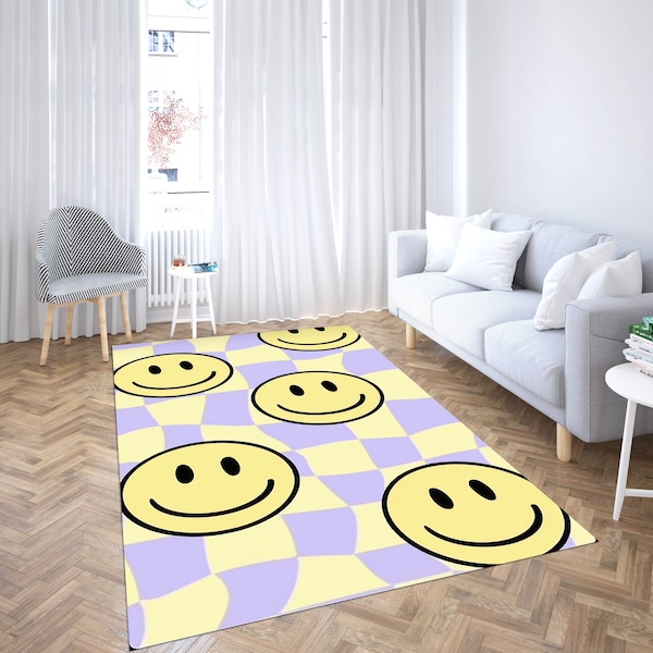 Checkered Smiley Face Rug - Etsy