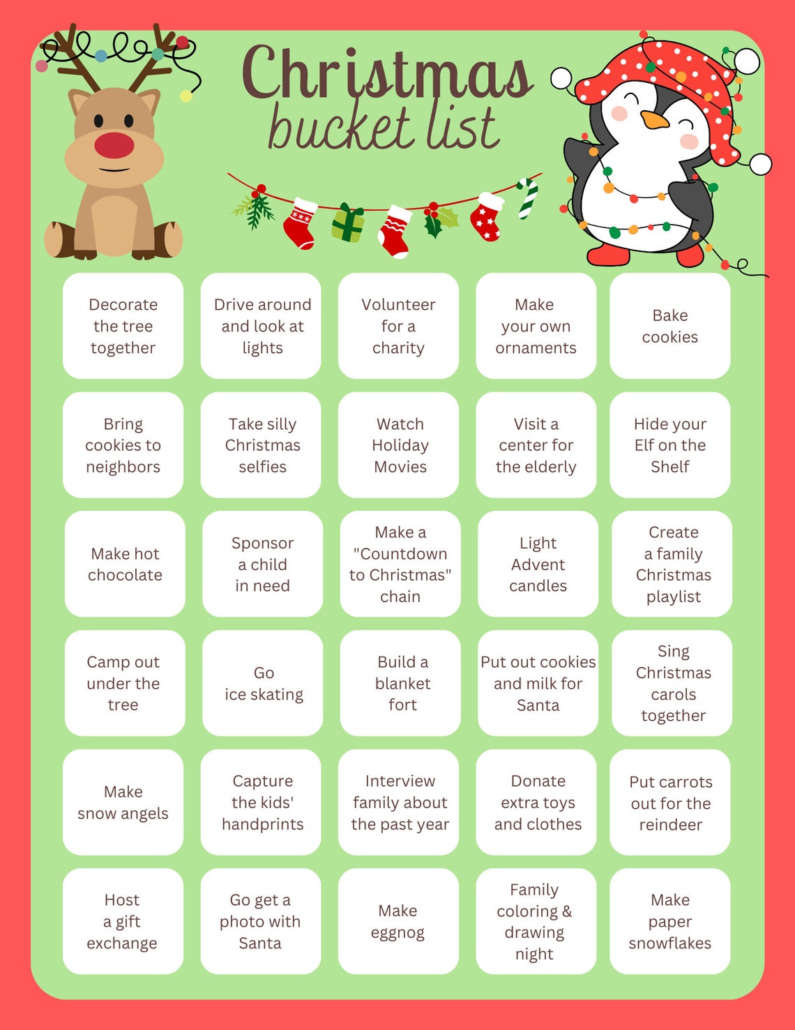 Christmas Family and Kids Bucket List - Etsy