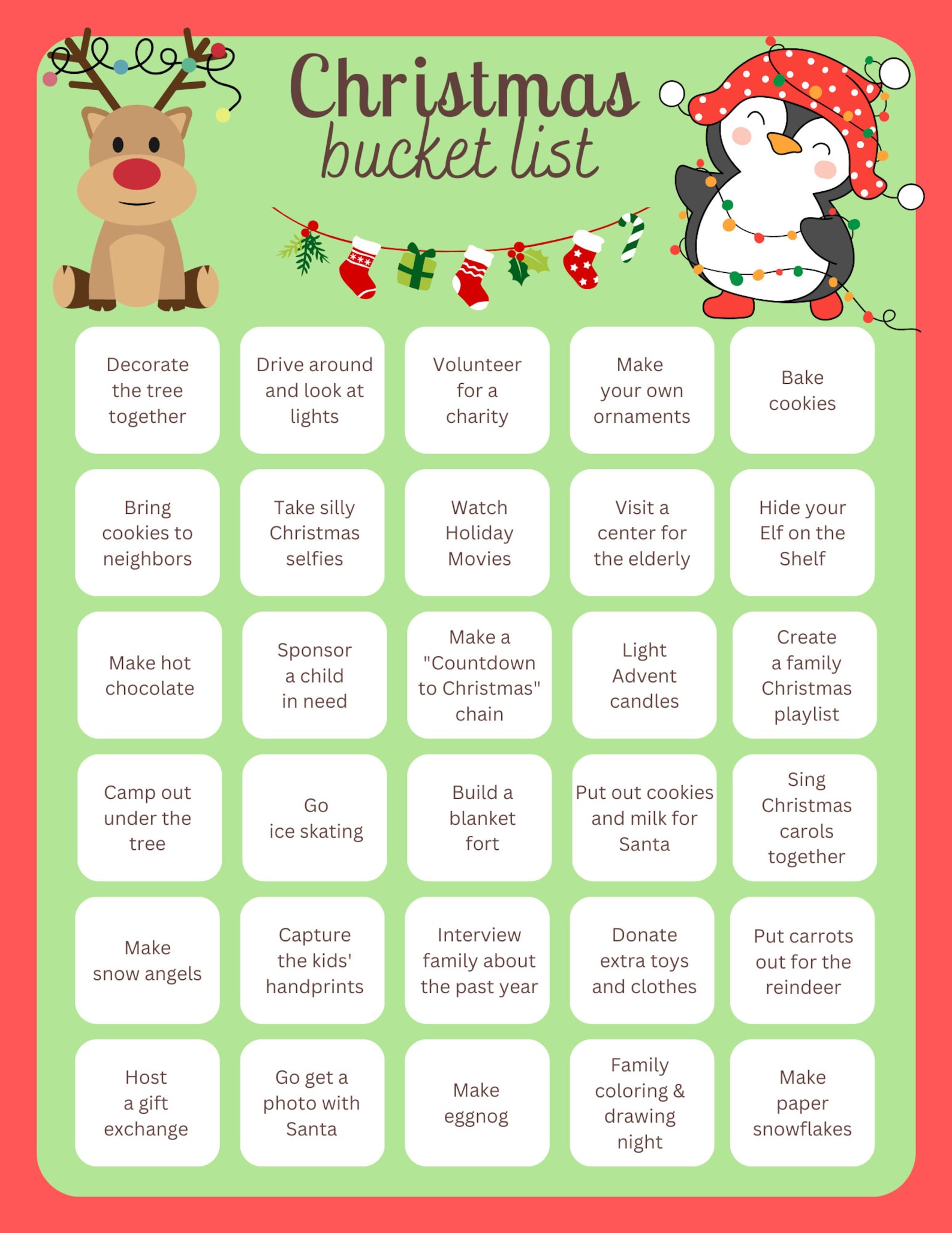 Christmas Family and Kids Bucket List - Etsy