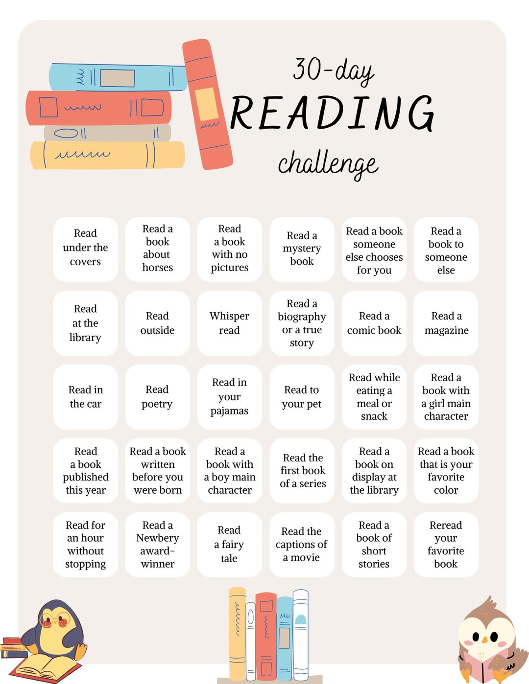 30 Day Reading Challenge - Etsy