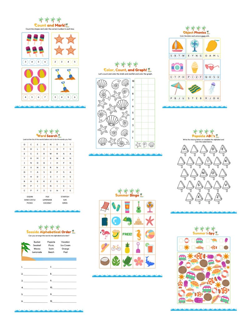 Summer Activities for Kids Bundle (55 Pages) - Etsy