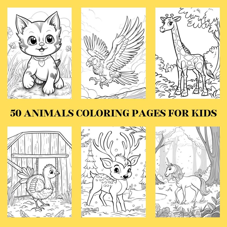 50 Animals Coloring Pages for Kids. PDF Format. Instant Download. - Etsy