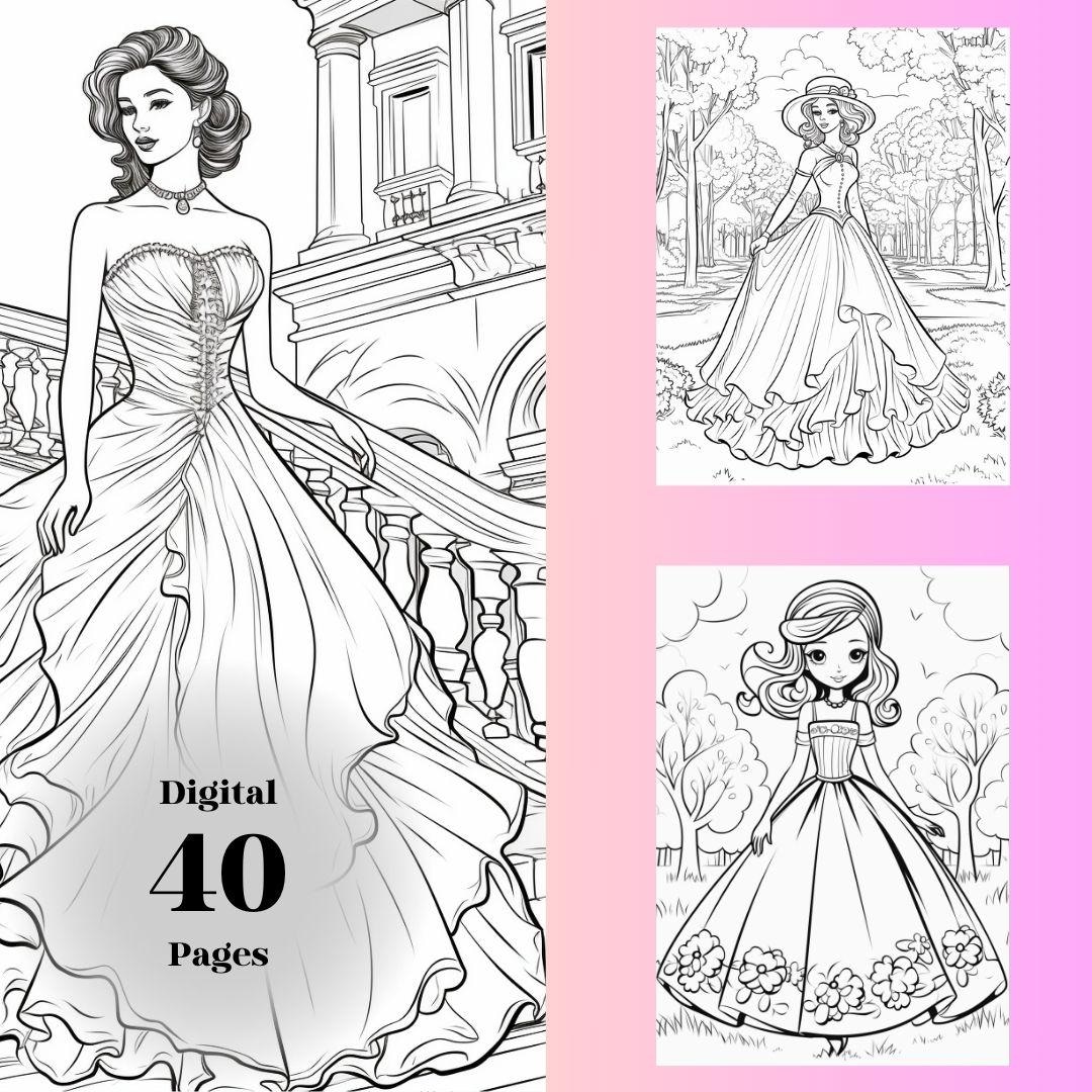40 Beautifuls Girls With Dress Coloring Book for Girls. PDF Format ...