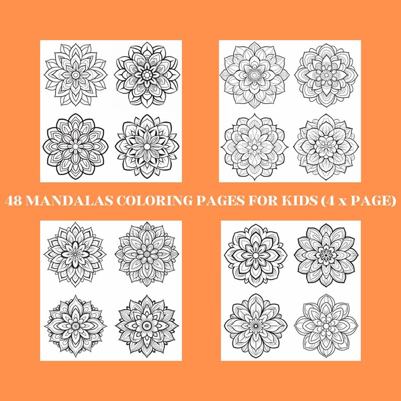 48 Mandalas Coloring Pages for Kids. 12 Pages. PDF Format. Instant ...
