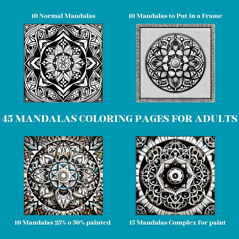 45 Mandalas Coloring Pages for Adults. PDF Format. Instant Download. - Etsy