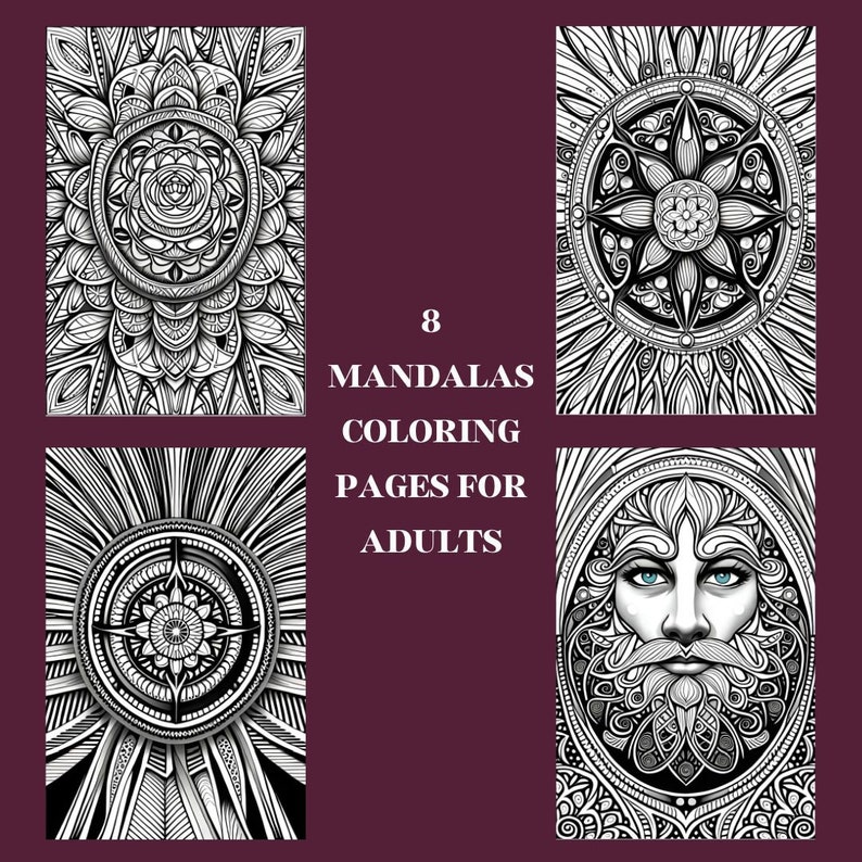 8 Mandalas Coloring Pages for Adults. DIN A4 and DIN A3. PDF Format ...