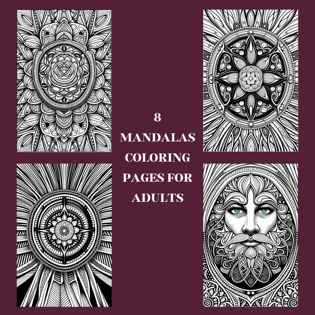 8 Mandalas Coloring Pages for Adults. DIN A4 and DIN A3. PDF Format ...