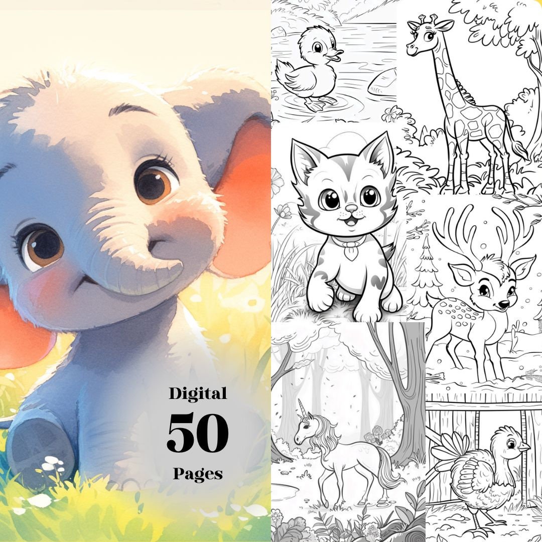 50 Animals Coloring Pages for Kids. PDF Format. Instant Download. - Etsy