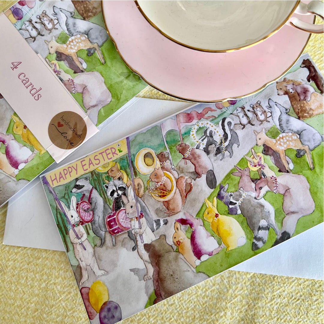 Easter Card, Set of 4 Cards, Cute Easter Cards, Original Hand-painted ...