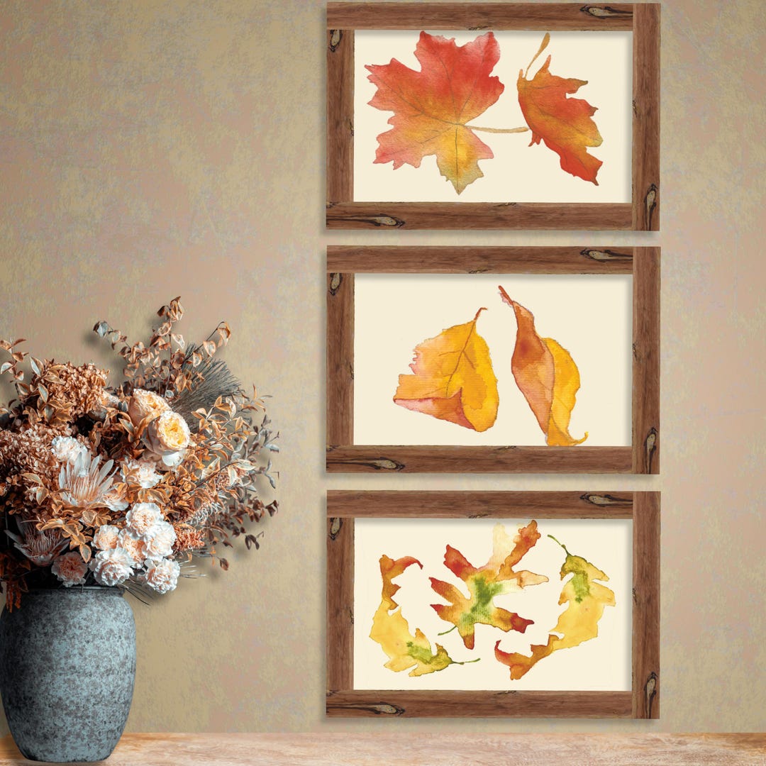 Watercolor Fall Leaves Wall Art Mini Prints, Autumn Leaf Digital ...
