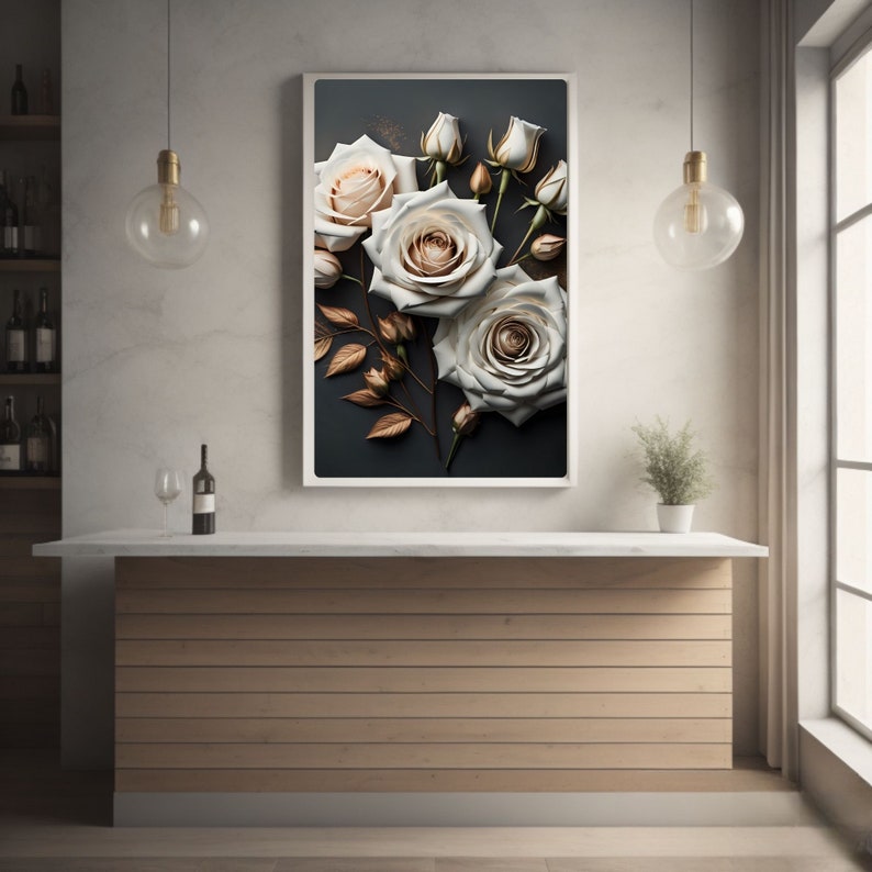 Rose Flower Wall Art, White Rose Wall Art, Floral Wall Art, Printable ...
