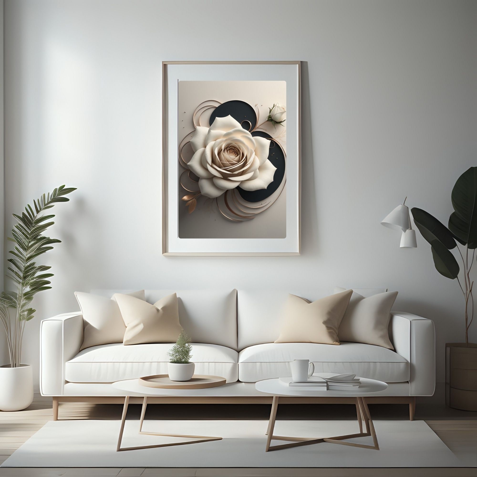 Rose Flower Wall Art, White Rose Wall Art, Floral Wall Art, Printable ...