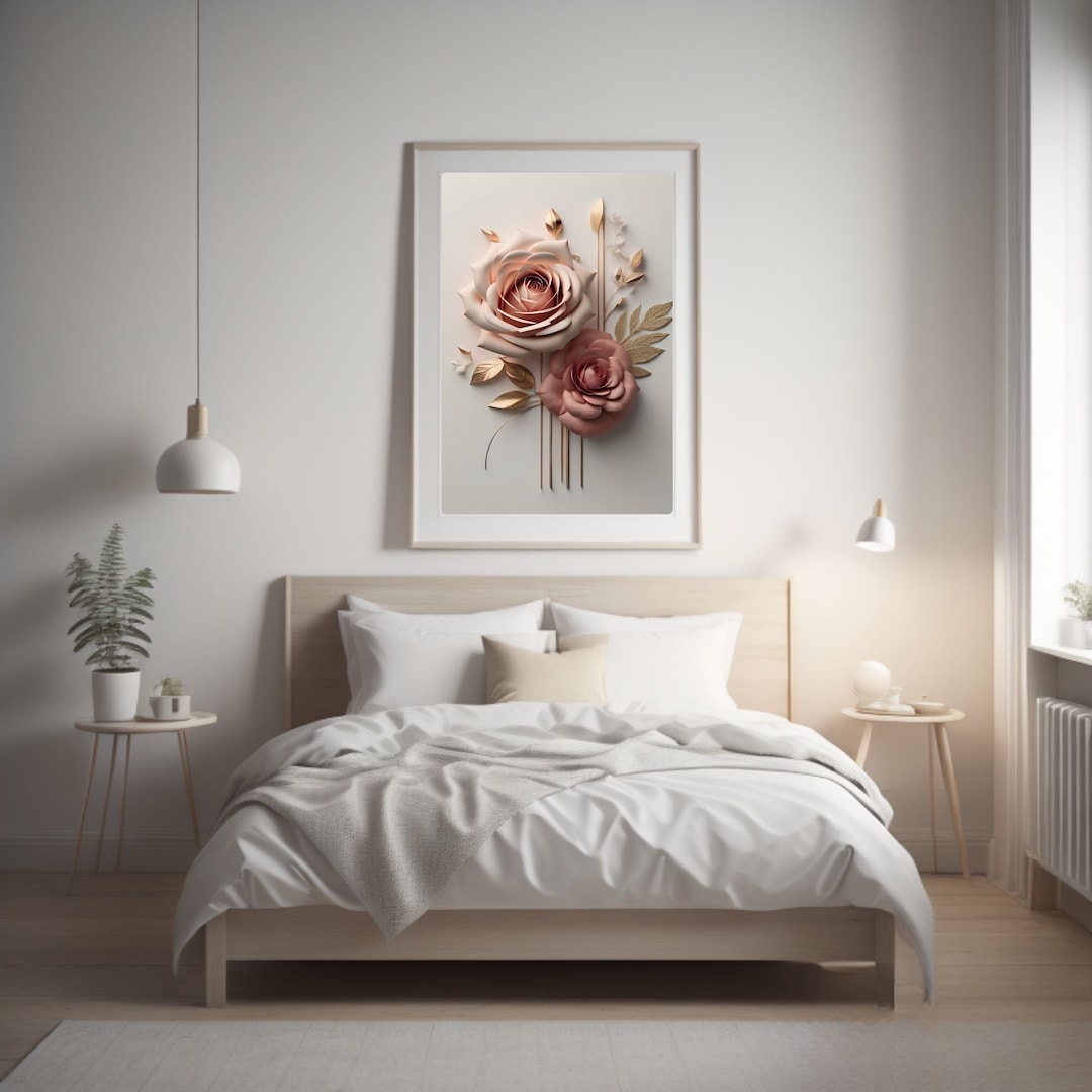 Rose Flower Wall Art, White Rose Wall Art, Floral Wall Art, Printable ...