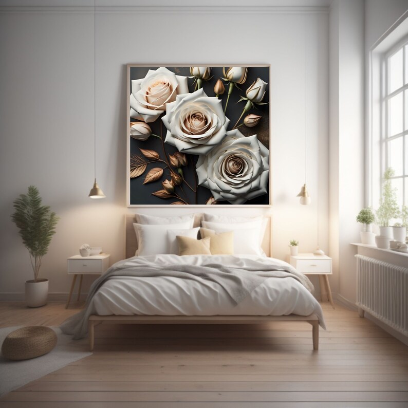 Rose Flower Wall Art, White Rose Wall Art, Floral Wall Art, Printable ...