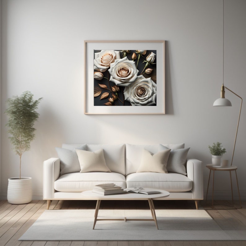 Rose Flower Wall Art, White Rose Wall Art, Floral Wall Art, Printable ...