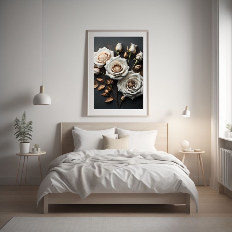 Rose Flower Wall Art, White Rose Wall Art, Floral Wall Art, Printable ...