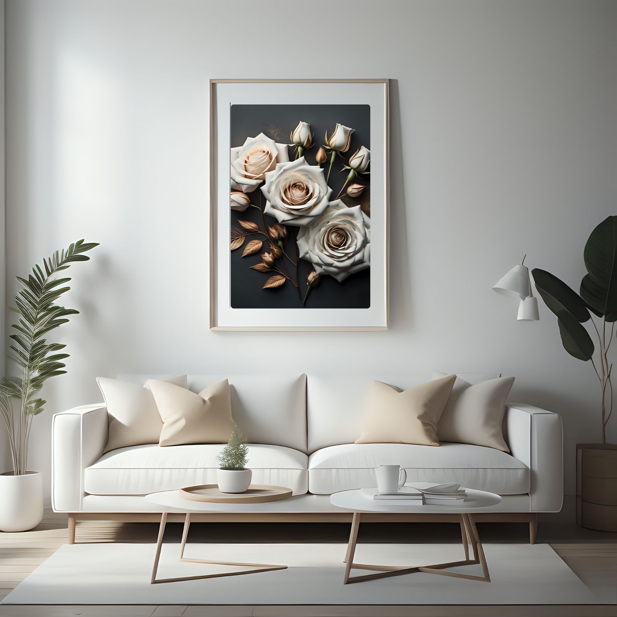 Rose Flower Wall Art, White Rose Wall Art, Floral Wall Art, Printable ...