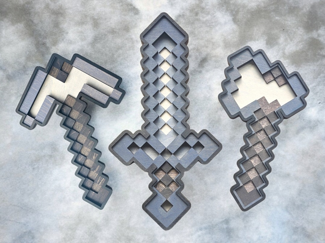 Layered Minecraft Weapons SVG Laser Glowforge Files Xtool Files - Etsy
