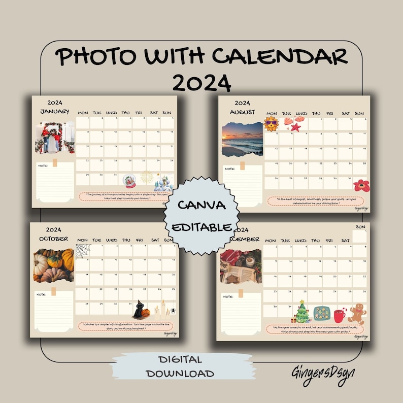 Personalized Calendar 2024 Printable and Editable Calendar - Etsy