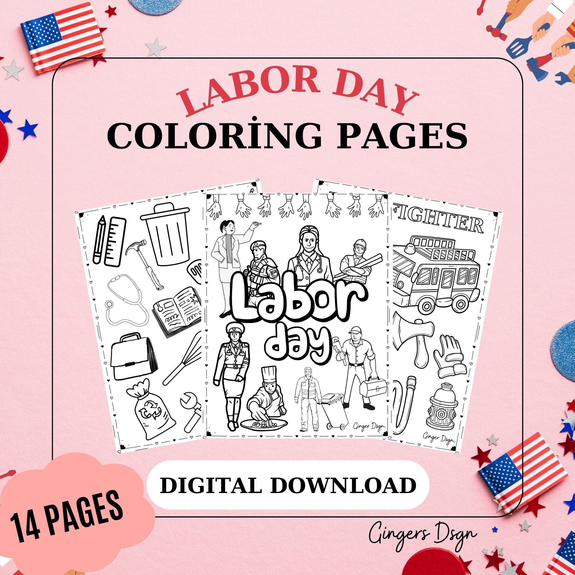 Labor Day Coloring Pages Activity Worksheets Coloring Book - Etsy