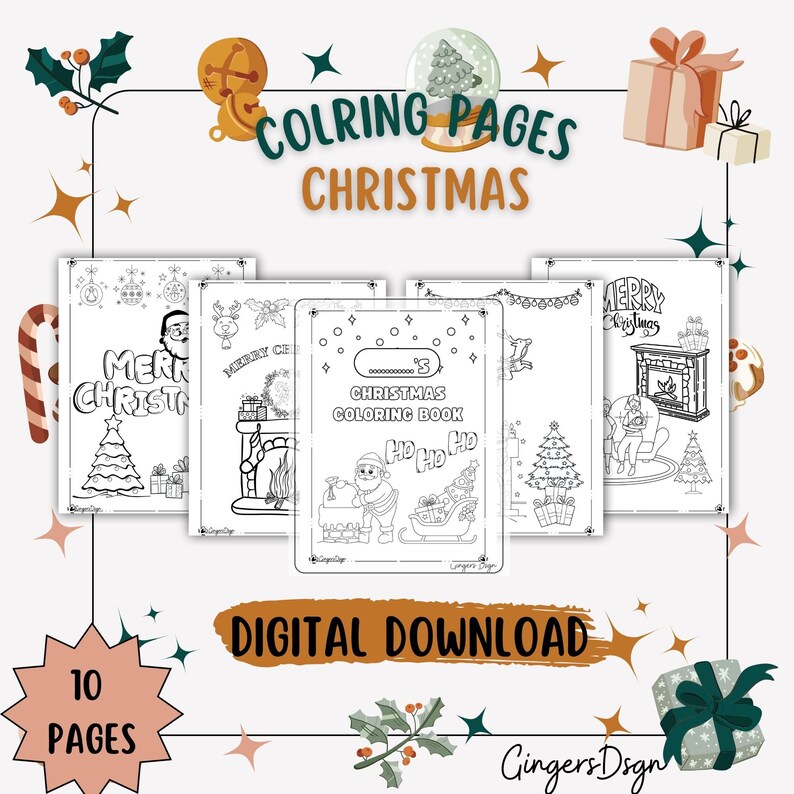 Christmas Coloring Pages Merry Christmas Activity Cute - Etsy