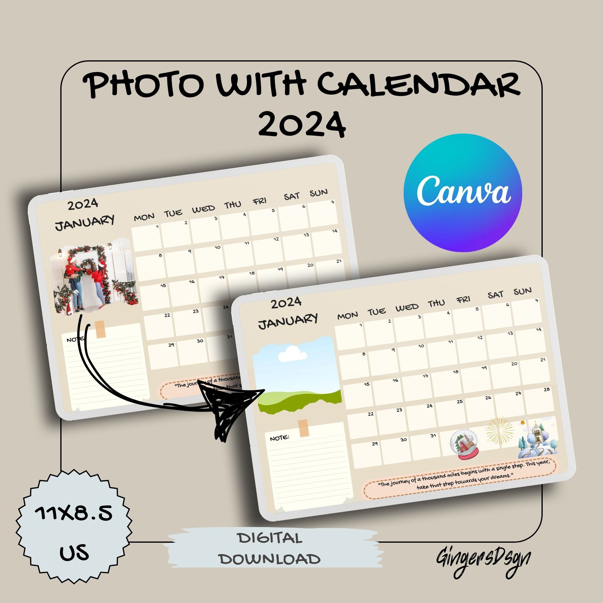 Personalized Calendar 2024 Printable and Editable Calendar - Etsy