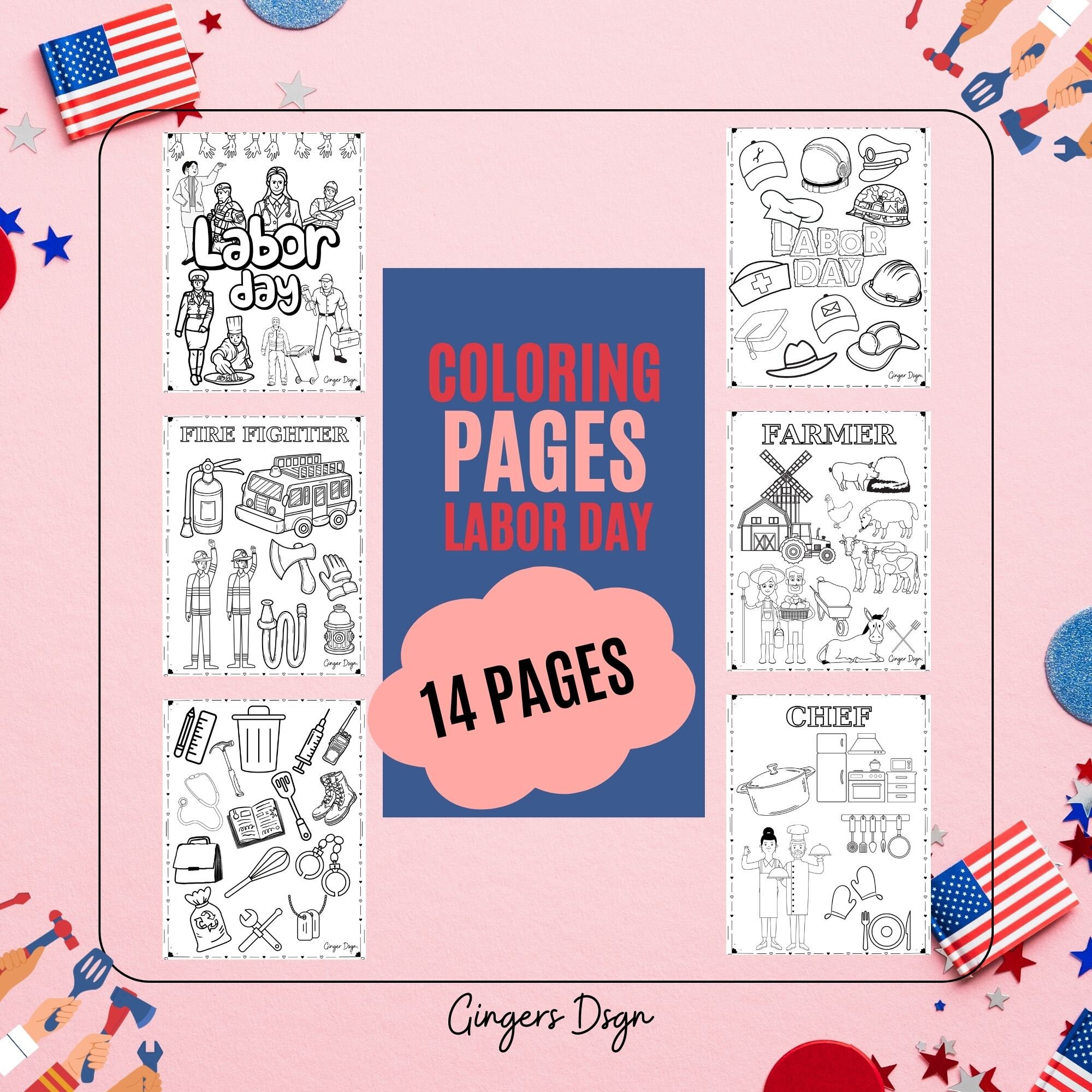 Labor Day Coloring Pages Activity Worksheets Coloring Book - Etsy