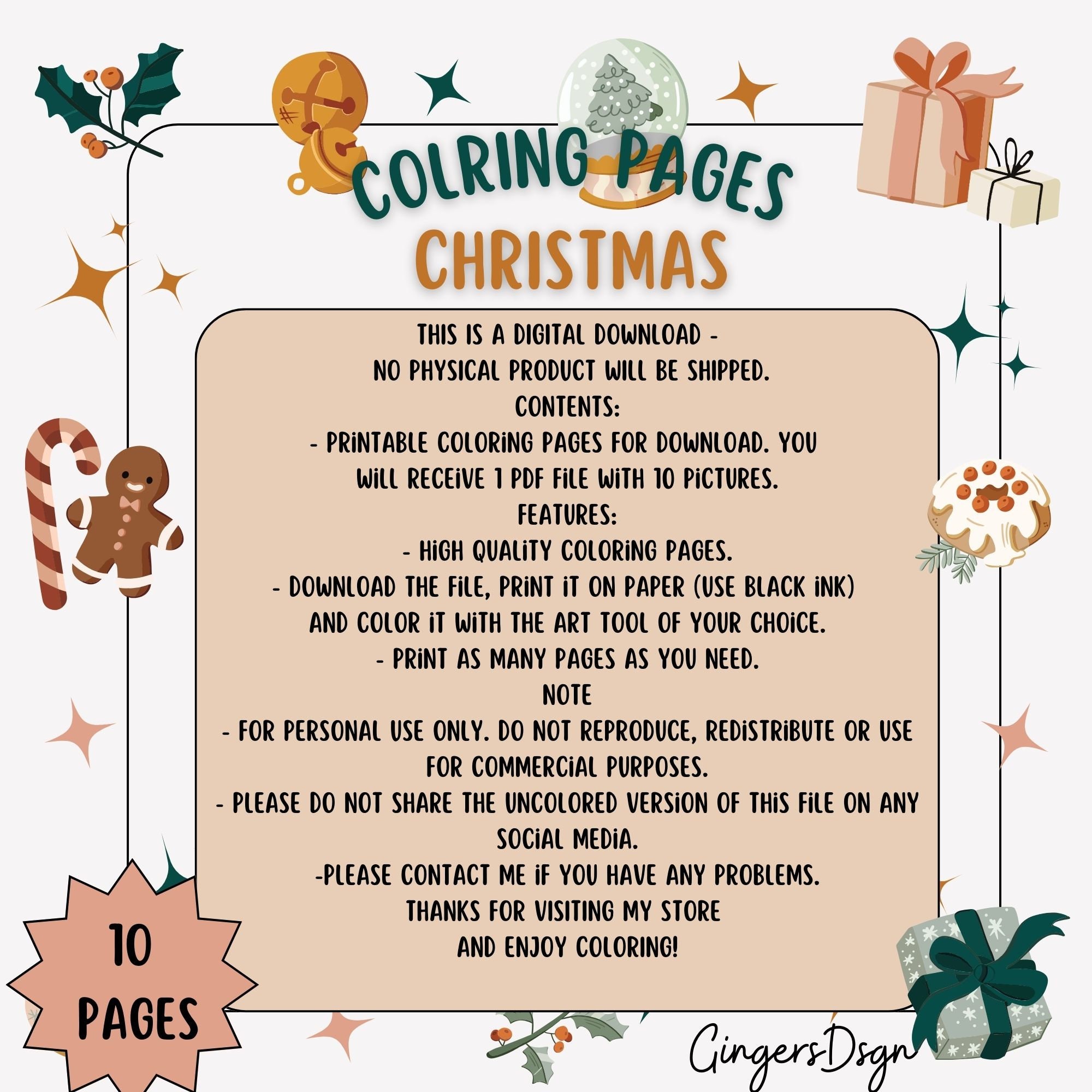 Christmas Coloring Pages Merry Christmas Activity Cute - Etsy