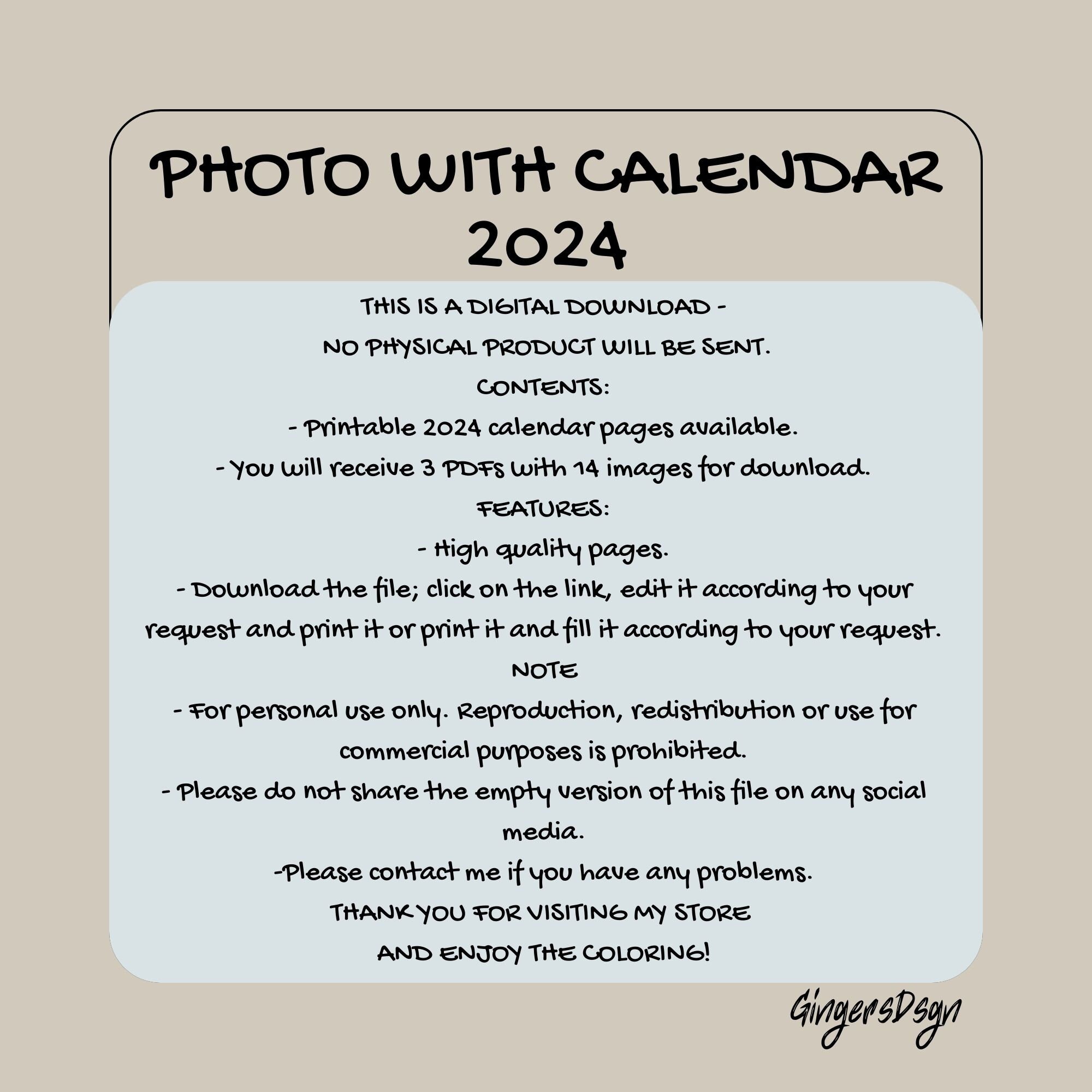 Personalized Calendar 2024 Printable and Editable Calendar - Etsy