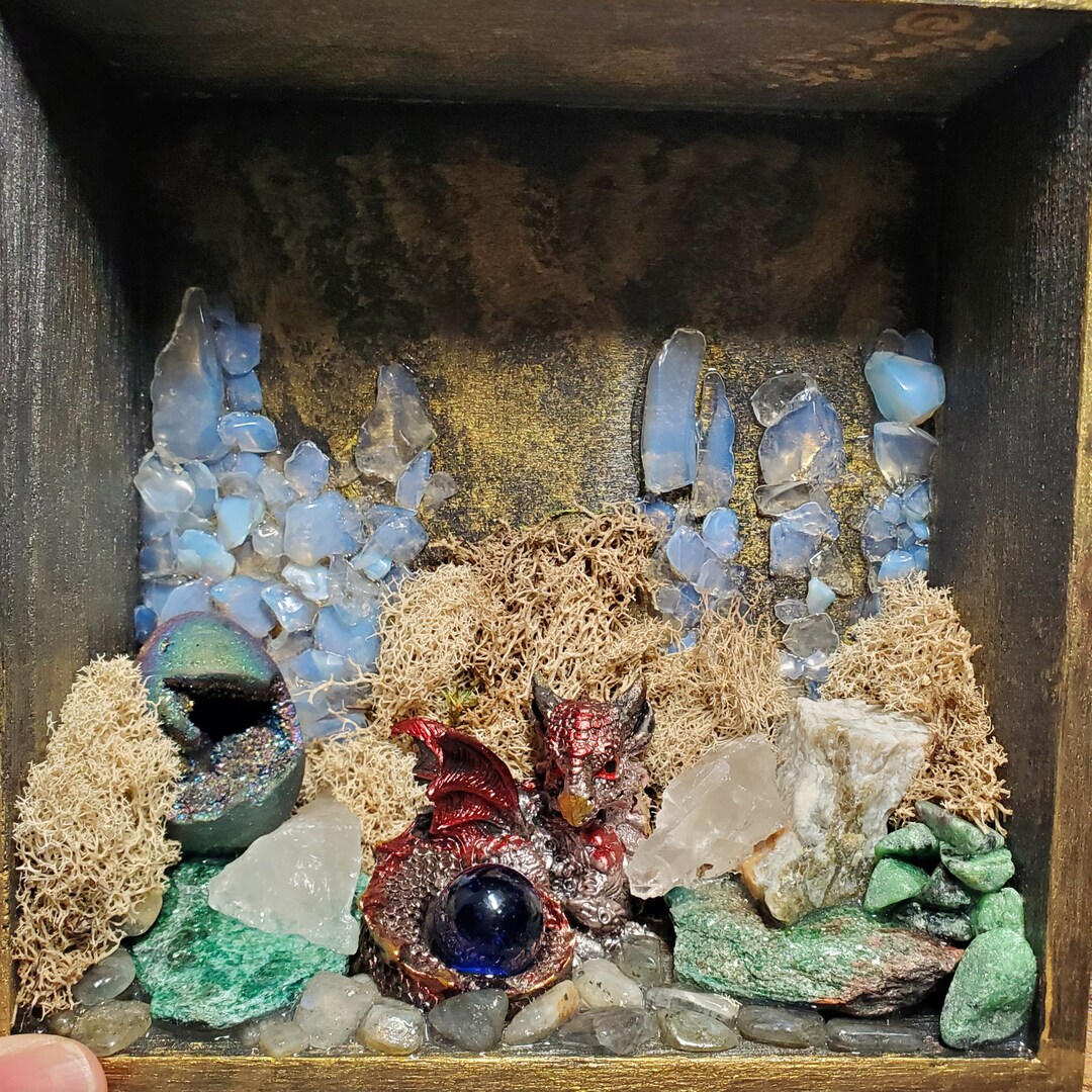 Dragon Shadow Box Red, Gold, Black, and Purple Paint Pour on a 6x6 Wood ...