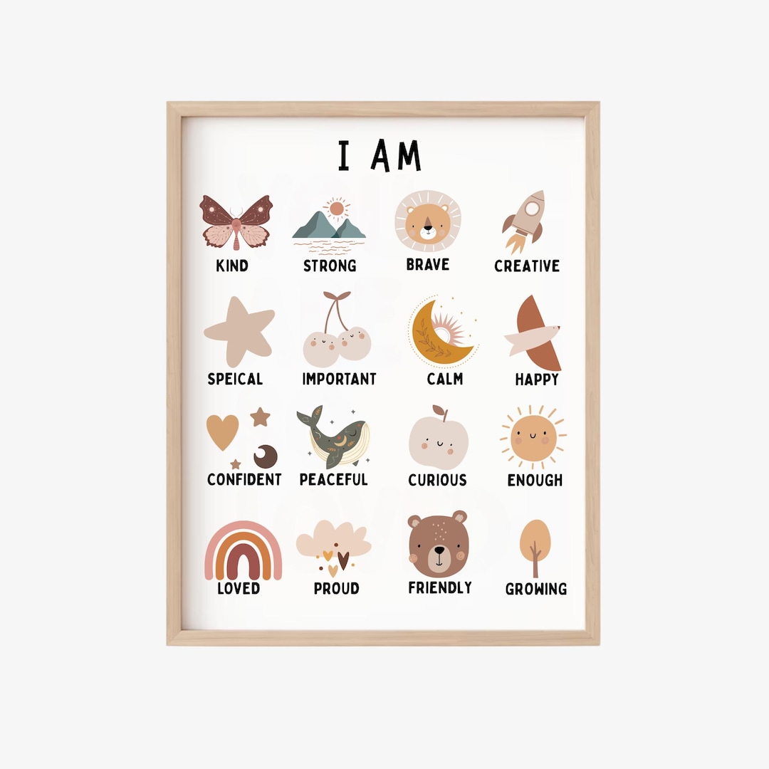 Affirmations for Kids, I Am Positive Affirmations Wall Art, Boho ...