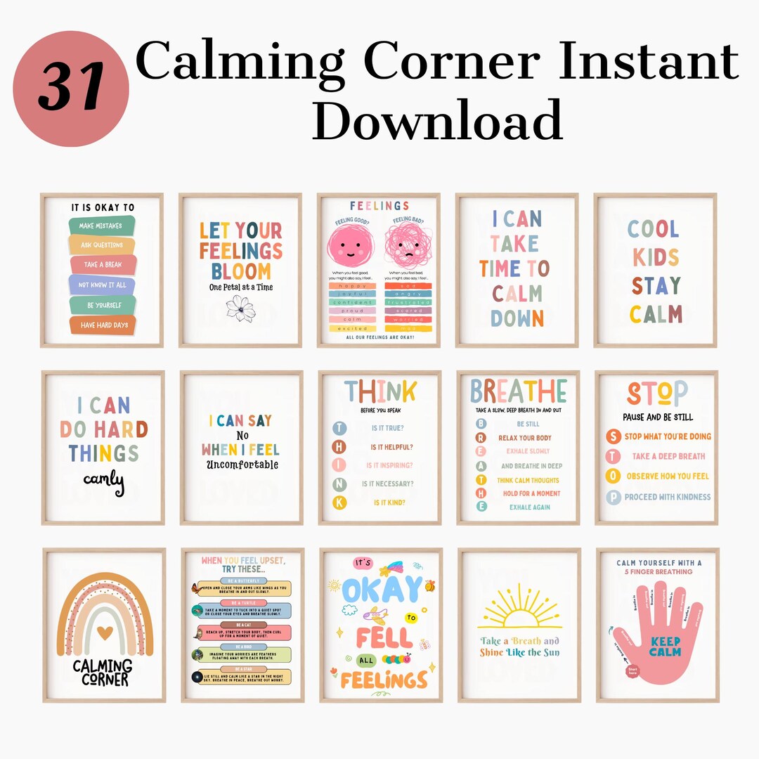 Calm Down Posters Calming Corner Wall Art Emotional Coping Skills Kids ...