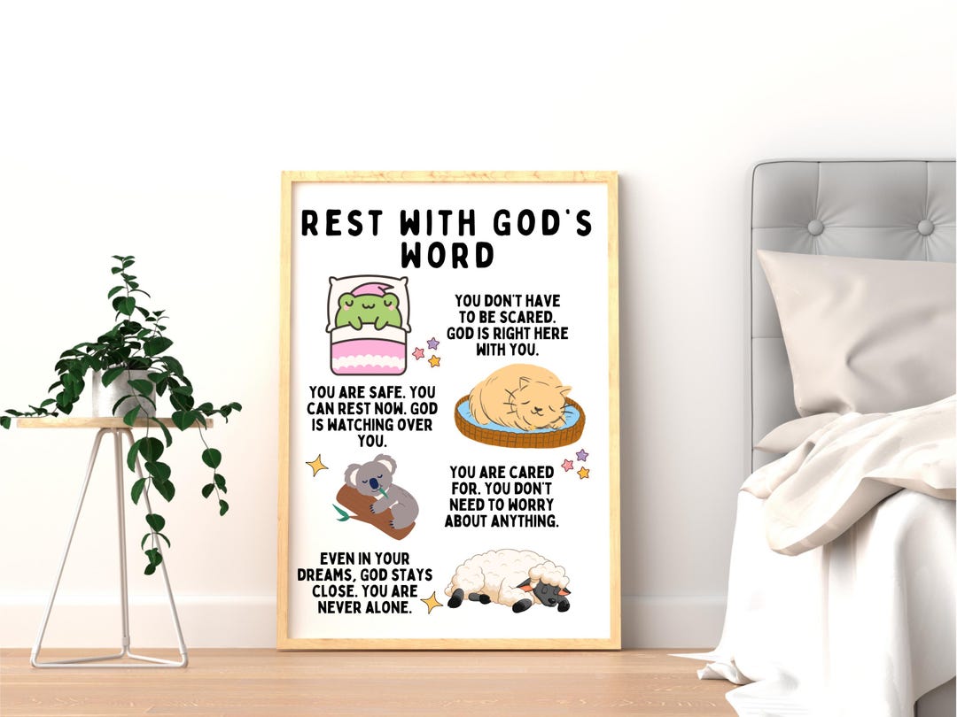 Kids Sleep Bedtime Poster, Bible Verse Nighttime Wall Art, Read & Relax ...