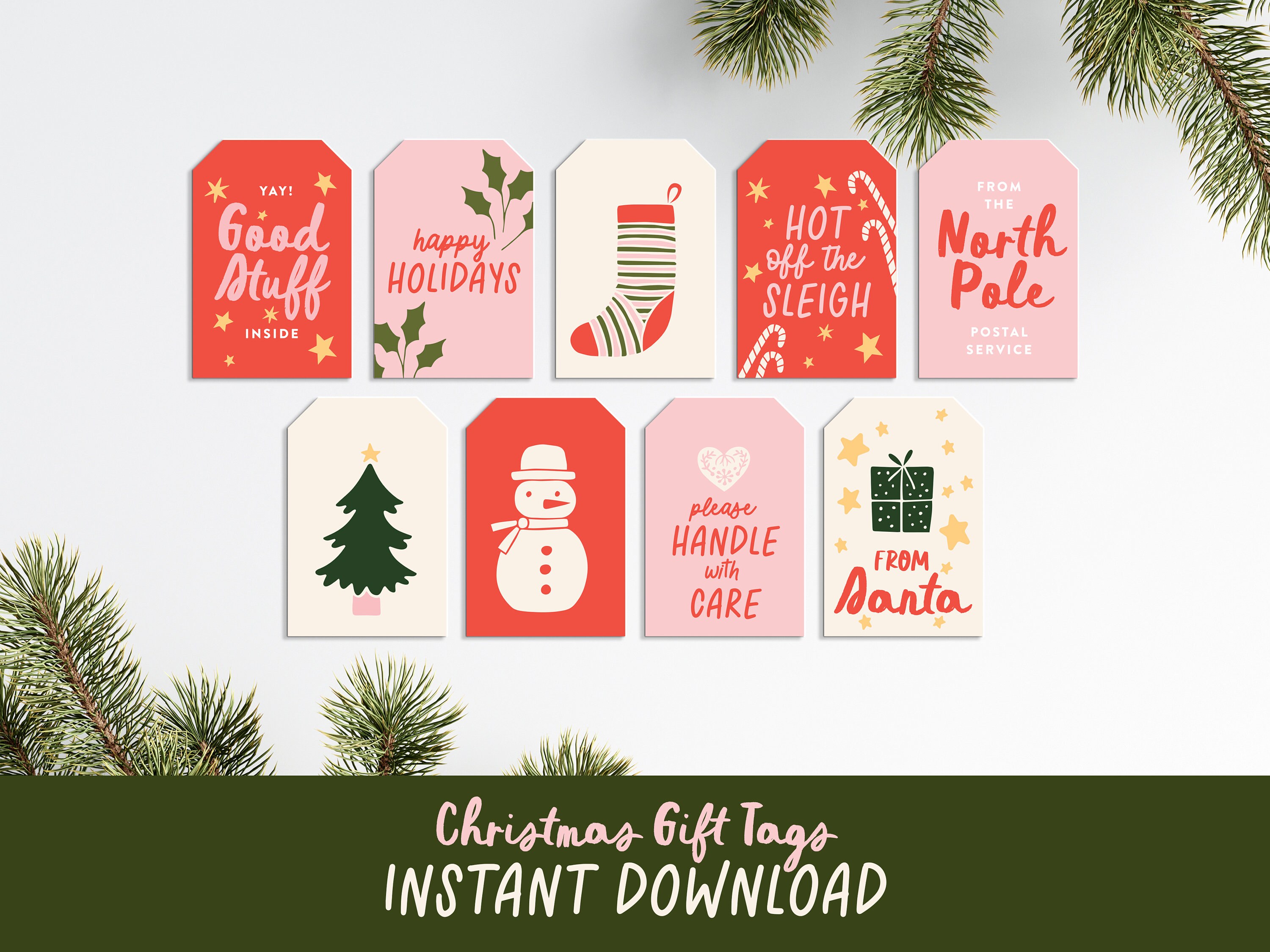 Printable Christmas Gift Tags, Printable Stationery, Cute Holiday Tags ...
