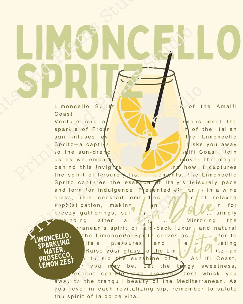Limoncello Spritz Digital Download Print - A Zesty Addition to Your ...