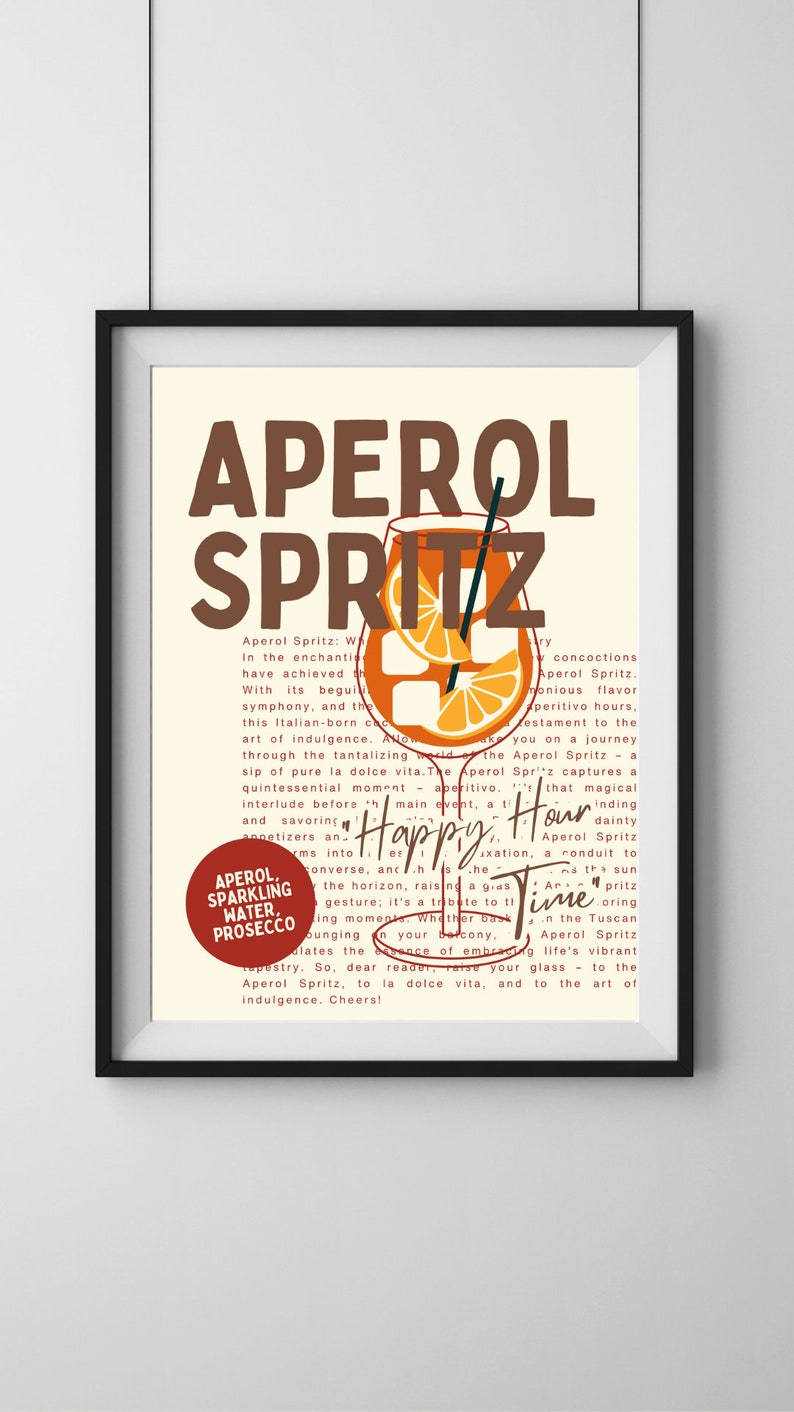Aperol Spritz Digital Download Print - Italian Cocktail Art for Kitchen ...