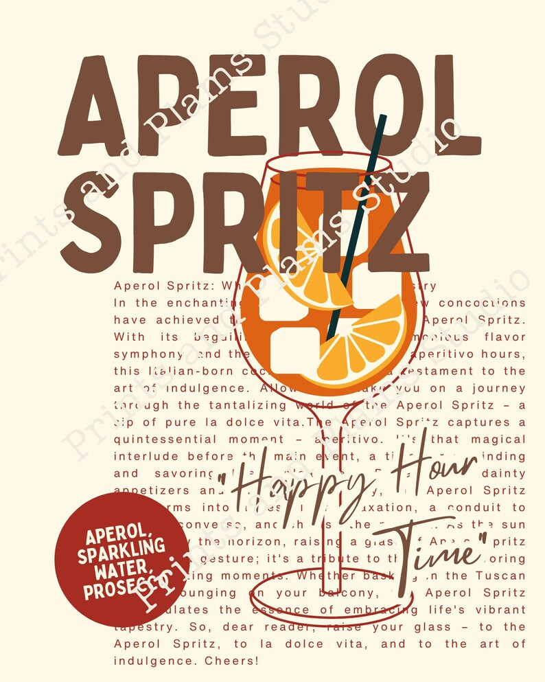 Aperol Spritz Digital Download Print - Italian Cocktail Art for Kitchen ...