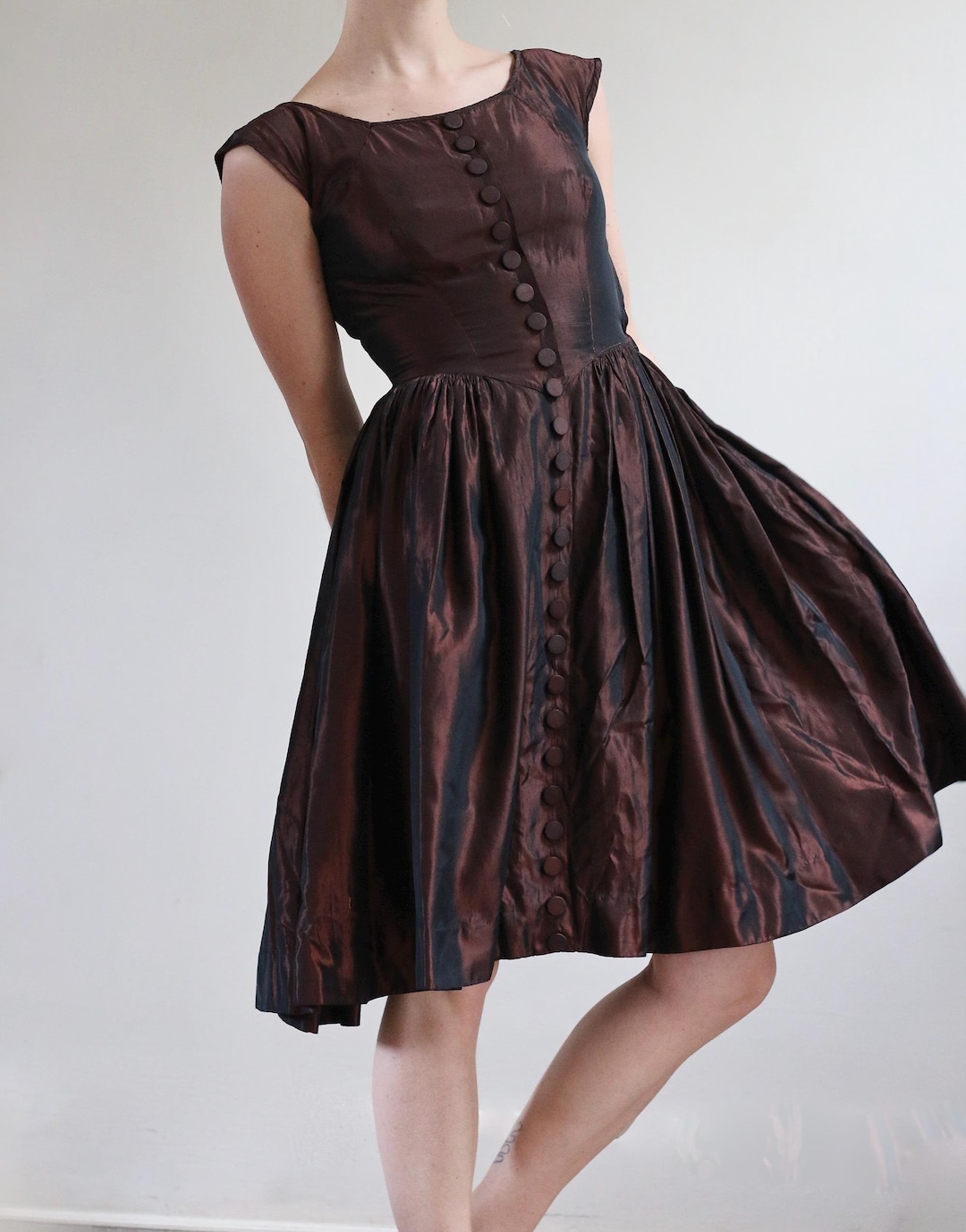 Vintage 1950s Bronze Basque Waist Fit & Flare Tea Length Dress - Etsy