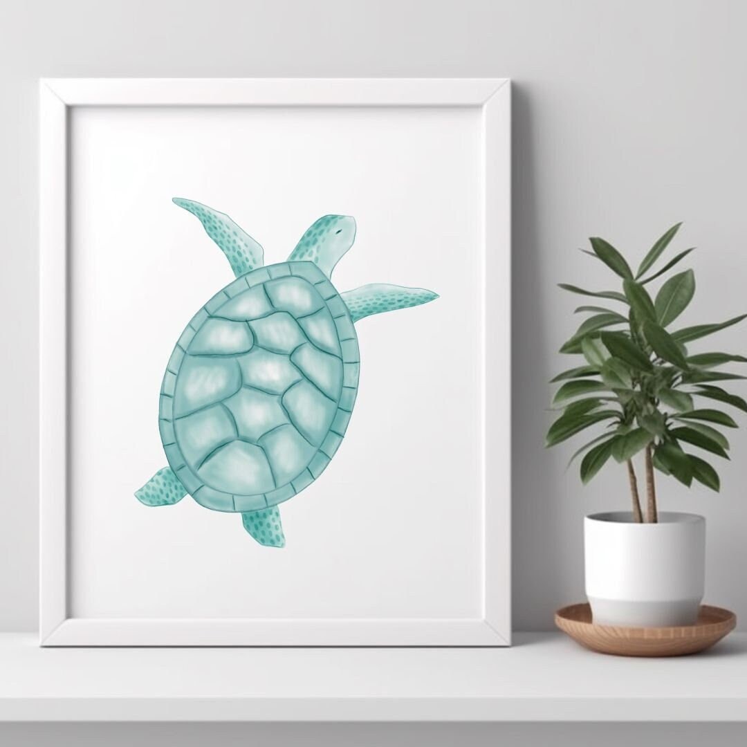 Printable Green Watercolor Sea Turtle, Simple Wall Art, Sea Life, Ocean ...
