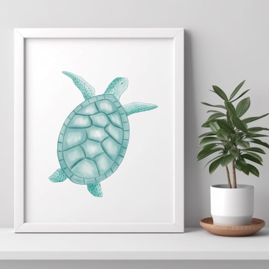 Printable Green Watercolor Sea Turtle, Simple Wall Art, Sea Life, Ocean, Beach House, Nursery ...